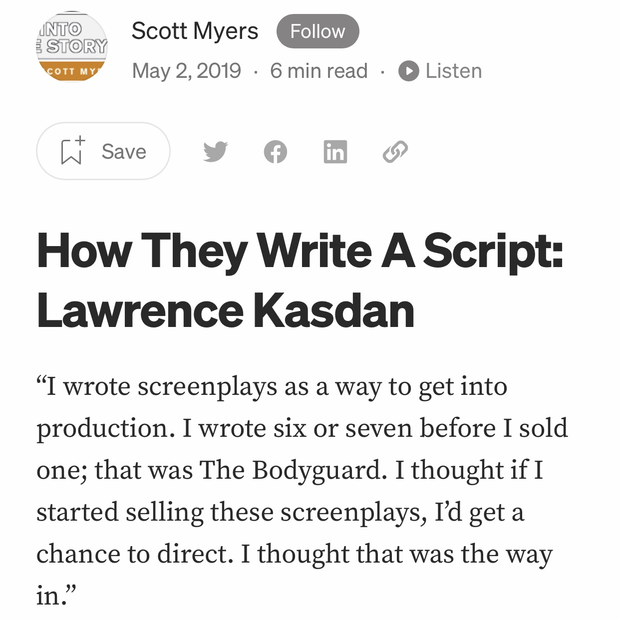 How they write s script: Lawrence Kasdan – Darrin // Nightingale